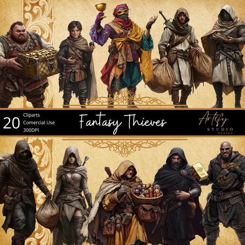 Fantasy Thieves Clipart – 20 Stealthy and Cunning Characters for Your ...