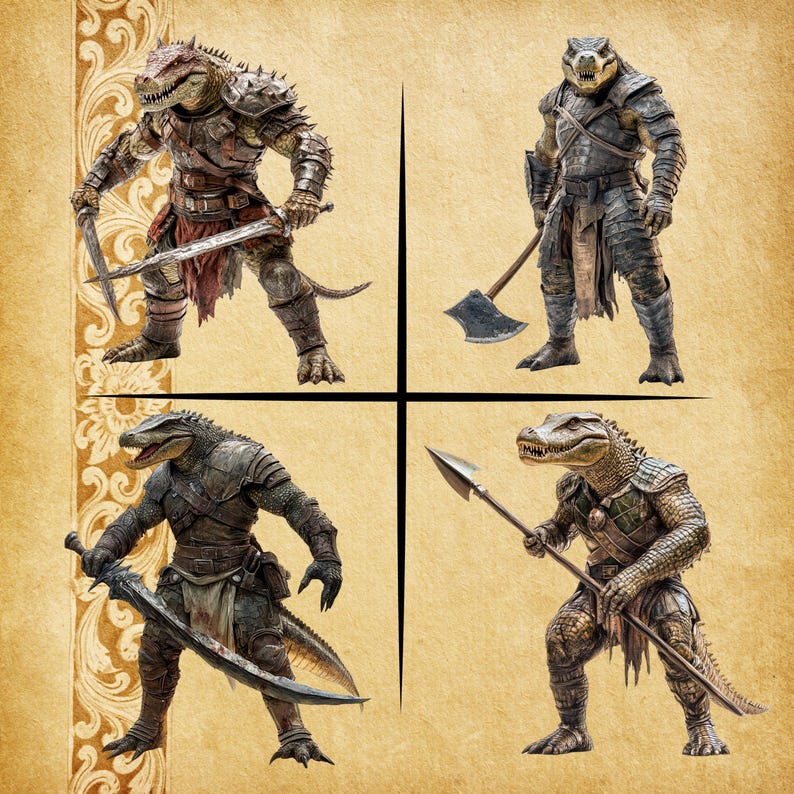 Crocodilian Warriors – 24 Fantasy Cliparts , Transparent Background ...