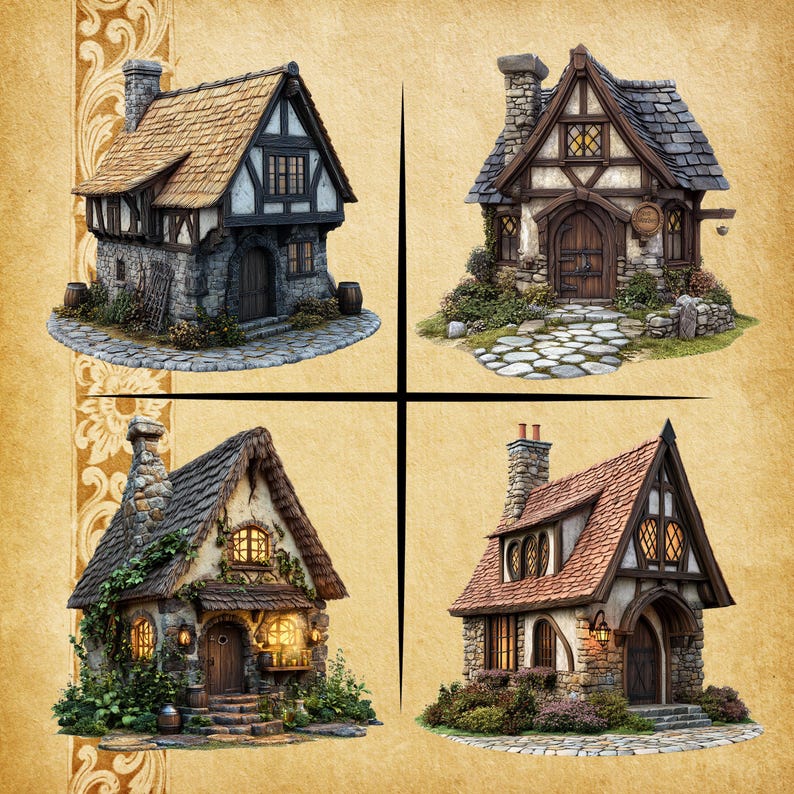 24 Medieval Houses – Authentic Historical Buildings , Transparent ...