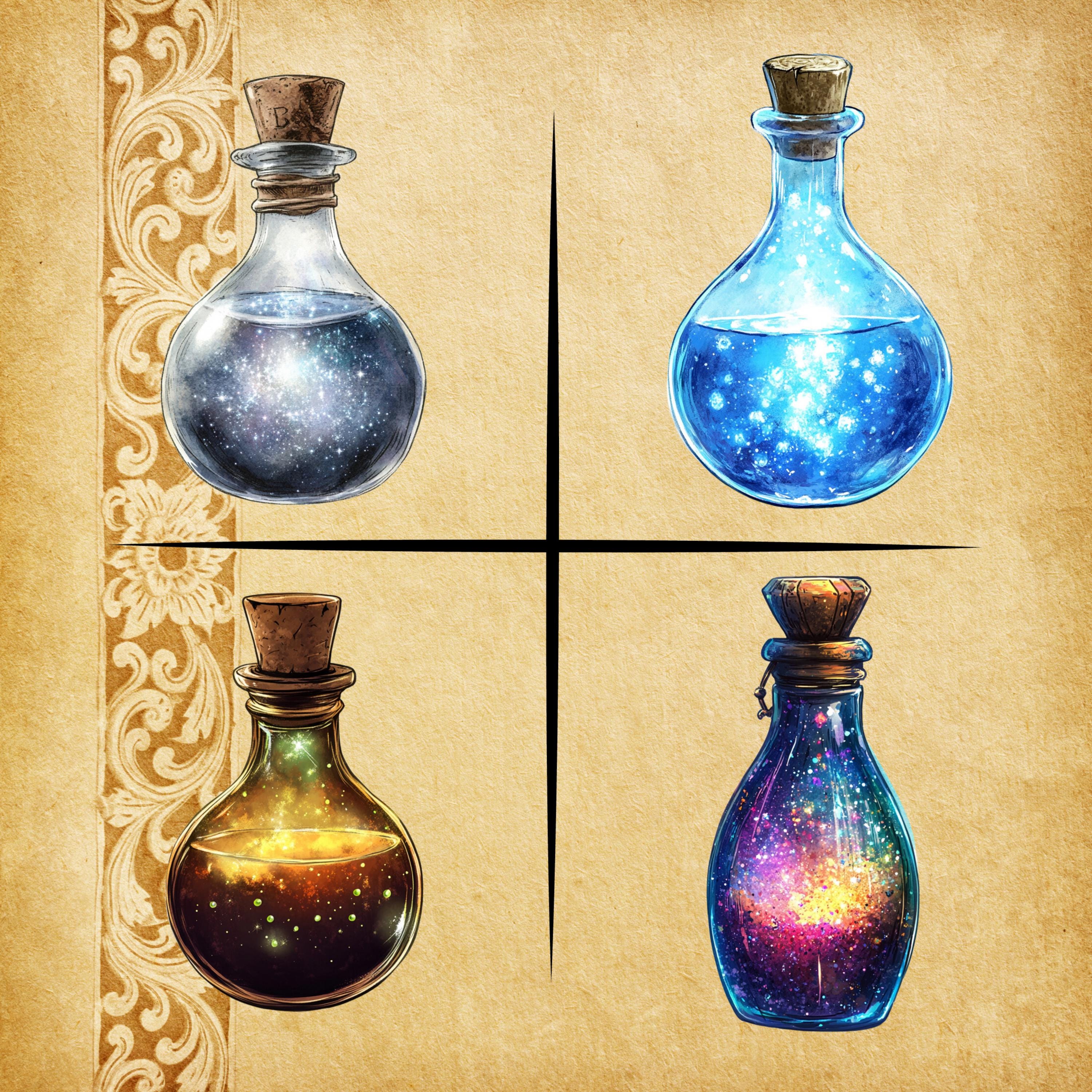 20 Fantasy DND Potions Cliparts, Commercial Use, Dnd, RPG , PNG ...