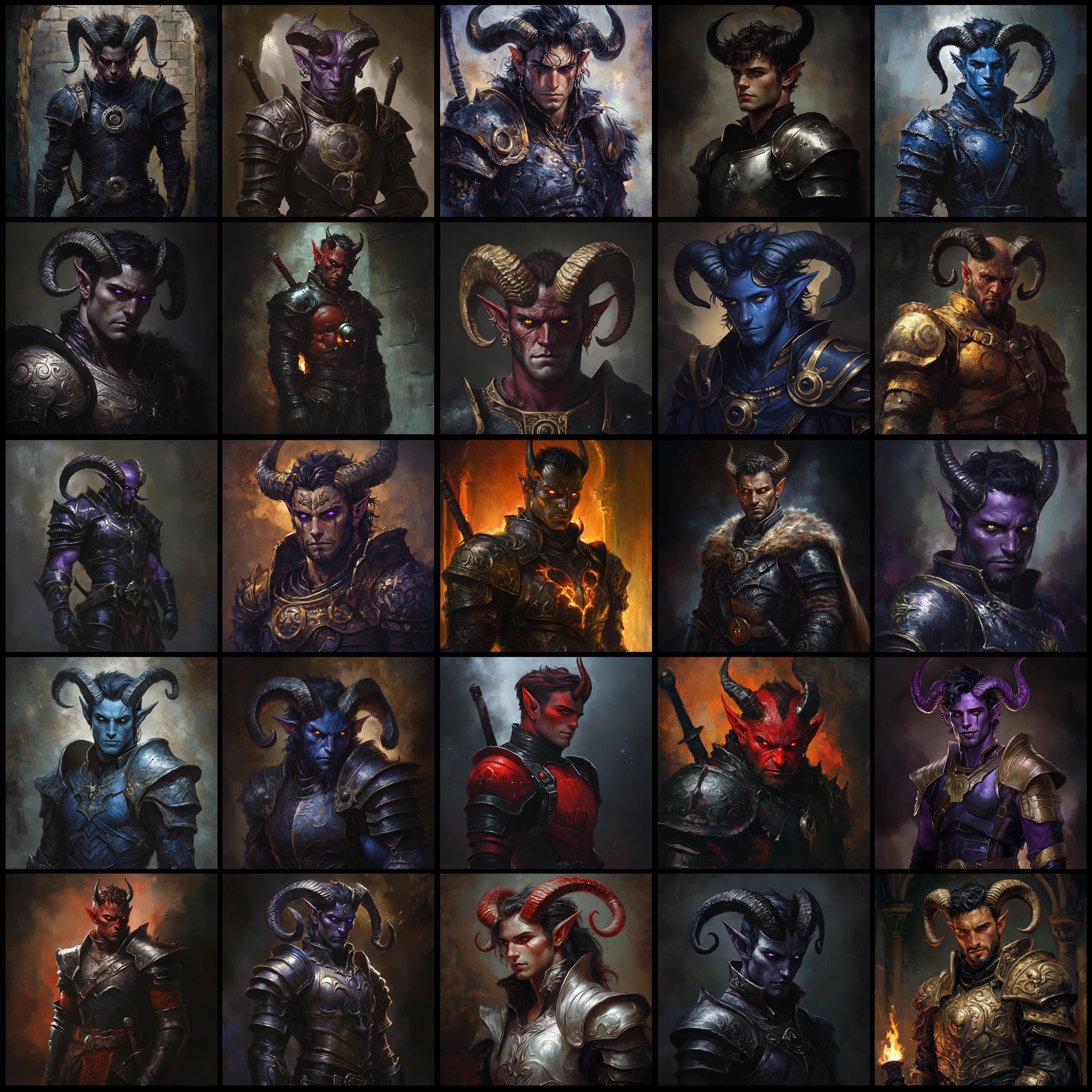 50 Male Tiefling Fighter Portraits , Fantasy TTRPG Character Digital ...