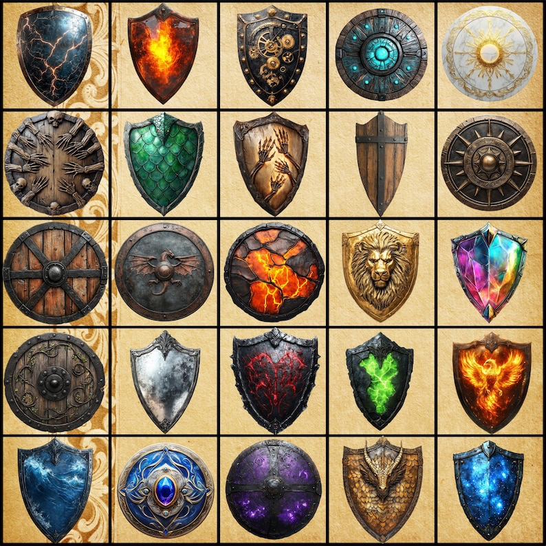 75 Fantasy Shields Cliparts, Commercial Use, Dnd, RPG , PNG, Collection ...