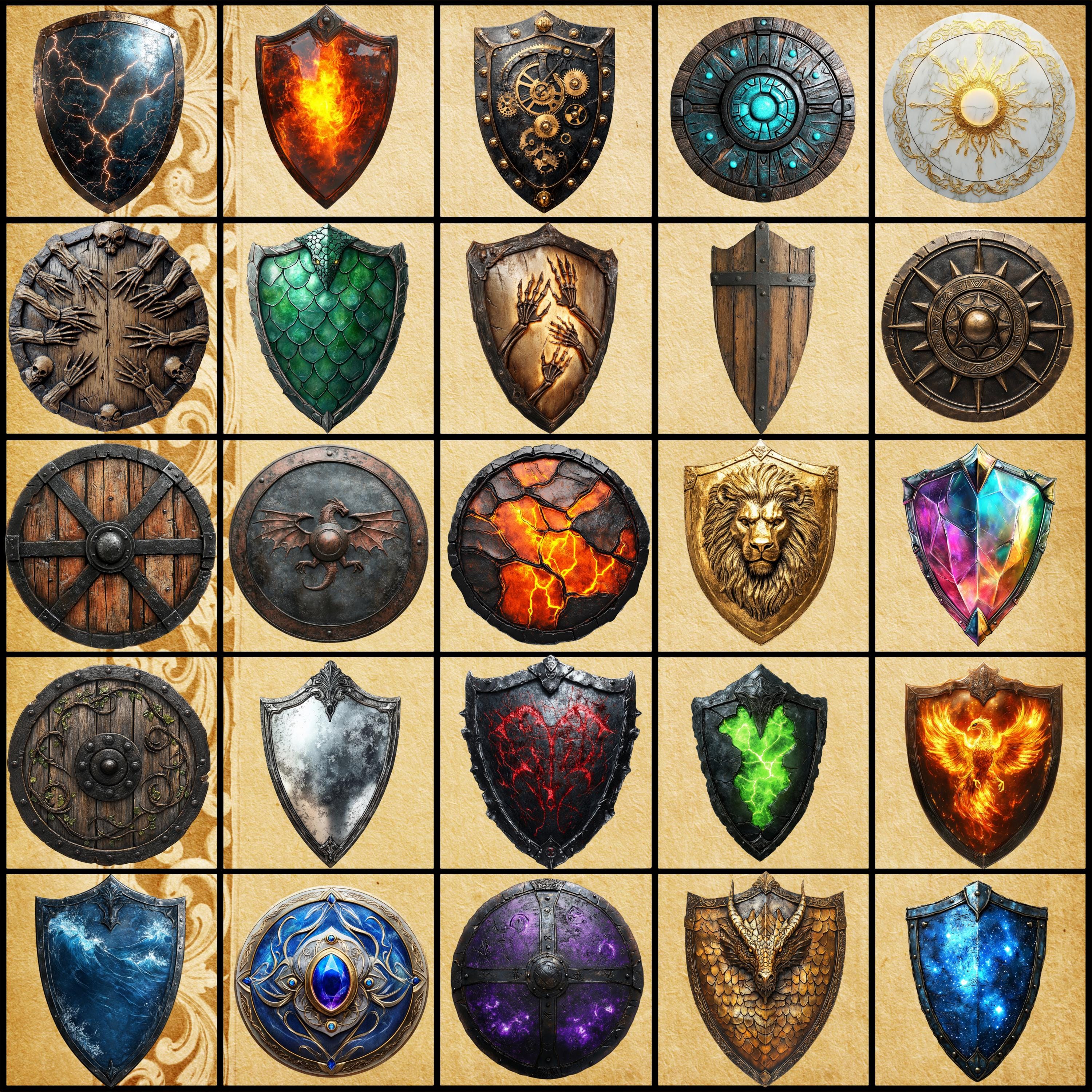 75 Fantasy Shields Cliparts, Commercial Use, Dnd, RPG , PNG, Collection ...