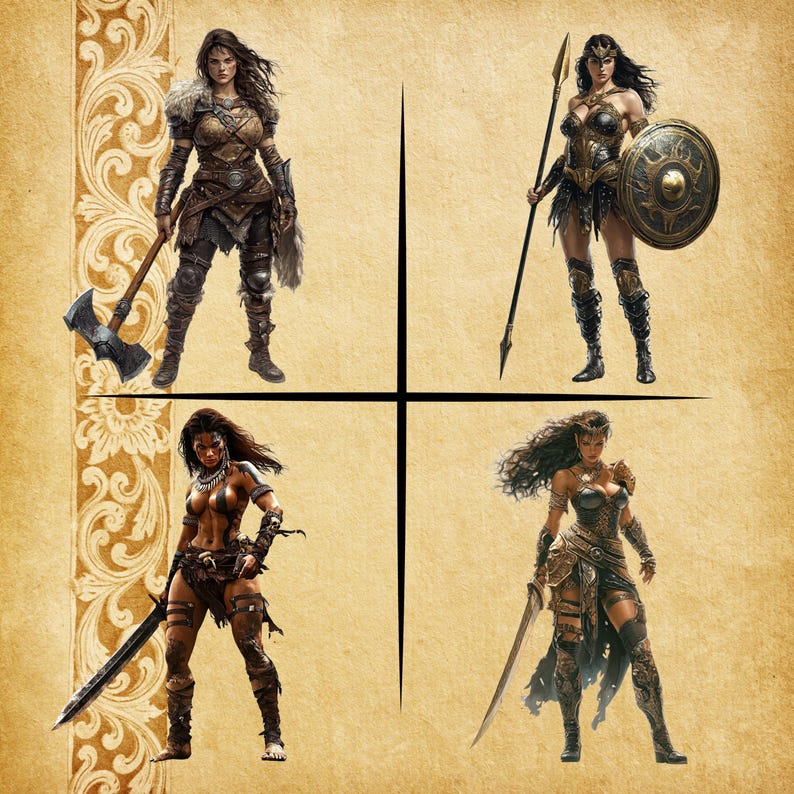 Amazon Female Warriors – 20 Cliparts , 300 DPI , Transparent Background ...