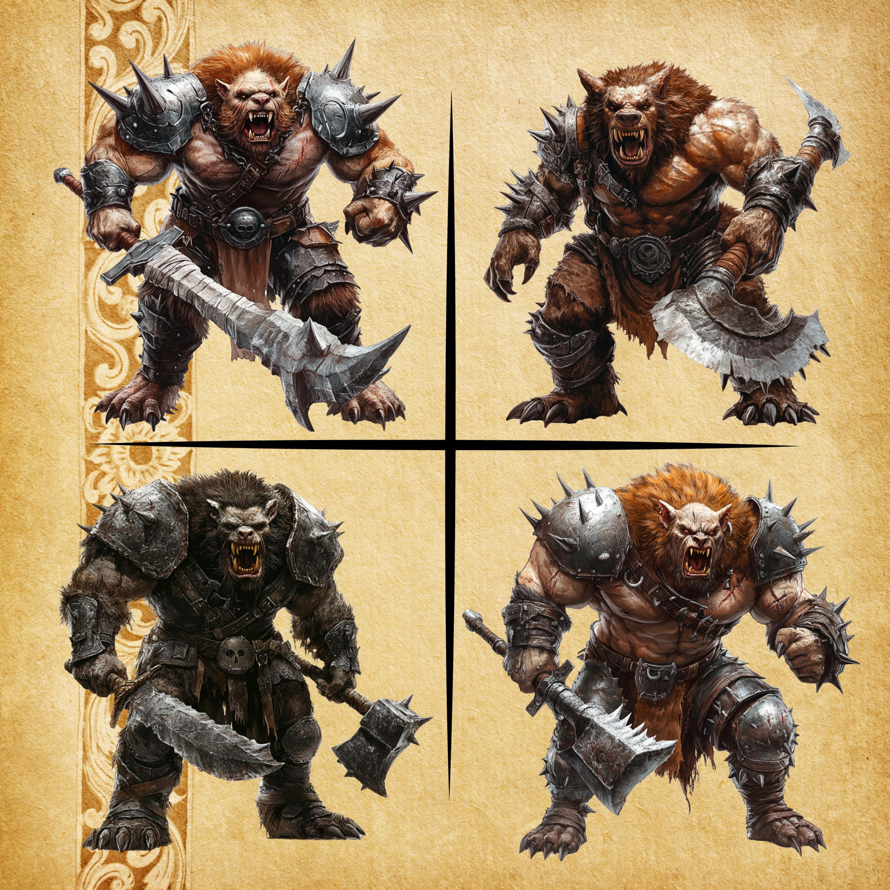 Fantasy Bugbears – 20 Fearsome Cliparts of Savage Warriors ...