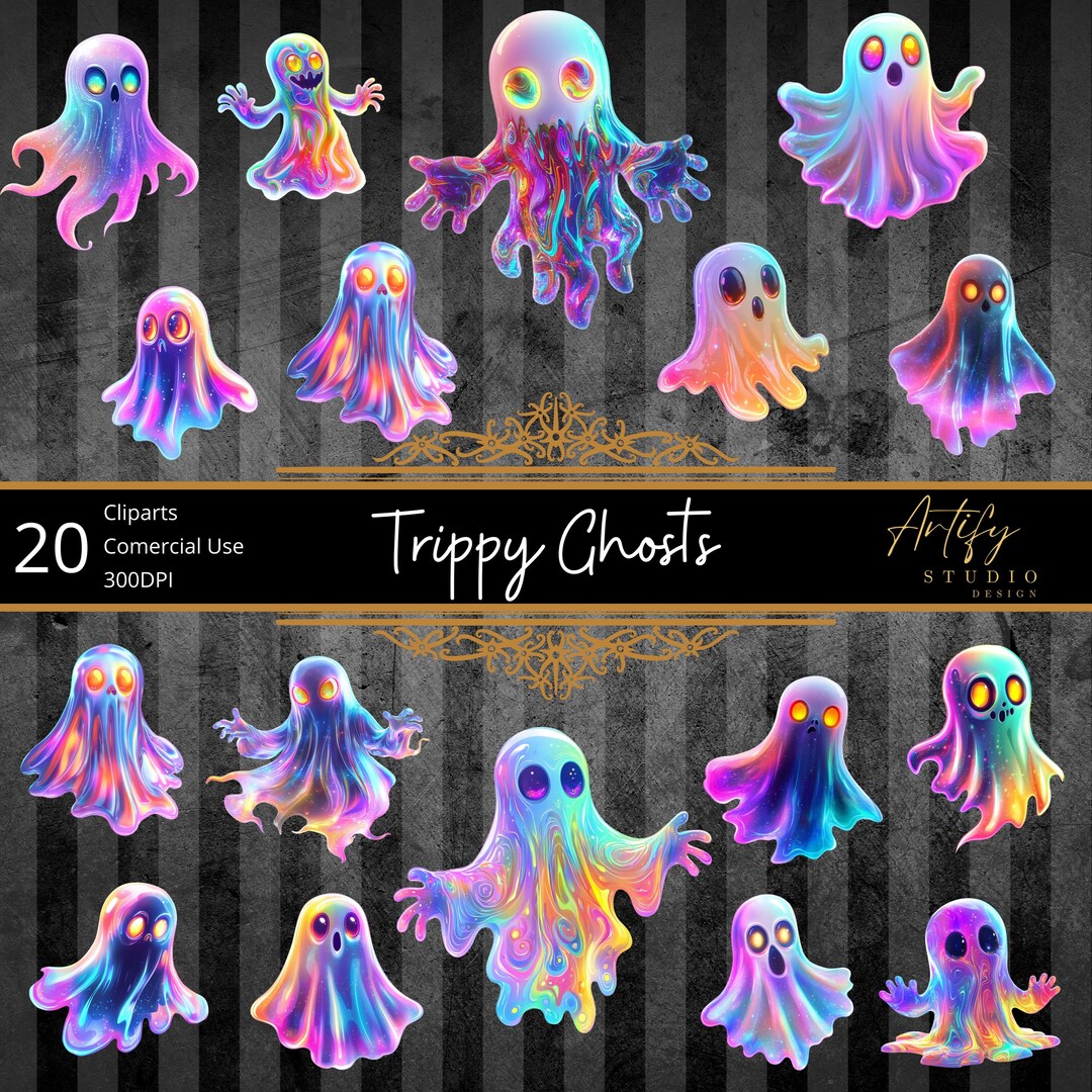 Trippy Ghost Clipart – Colorful and Psychedelic Ghosts – 20 Transparent ...