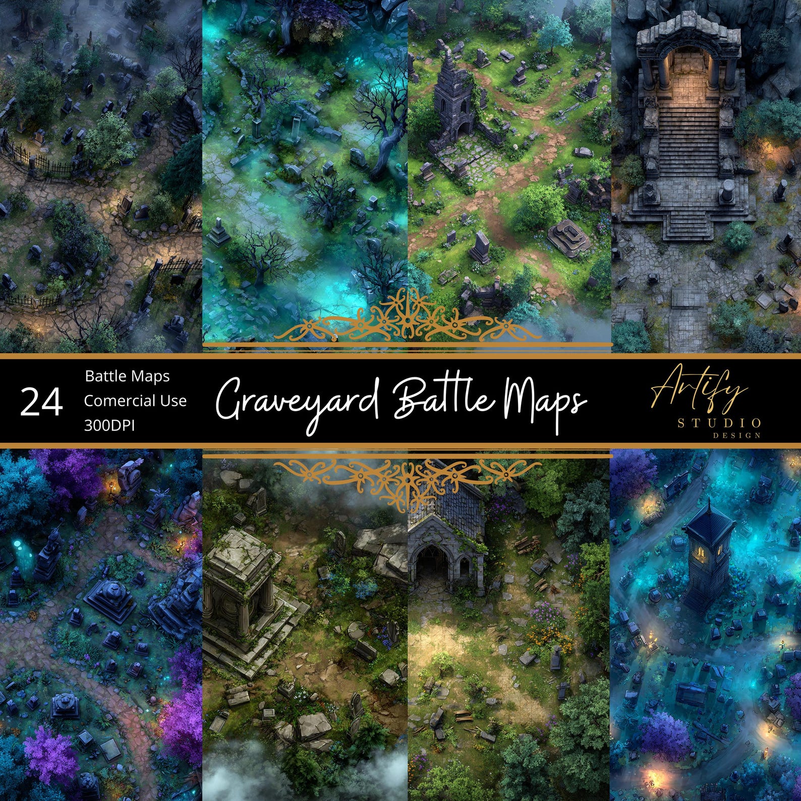 Graveyard Battle Maps, Digital RPG Battlemaps, Dnd Fantasy Map, Roll20 ...