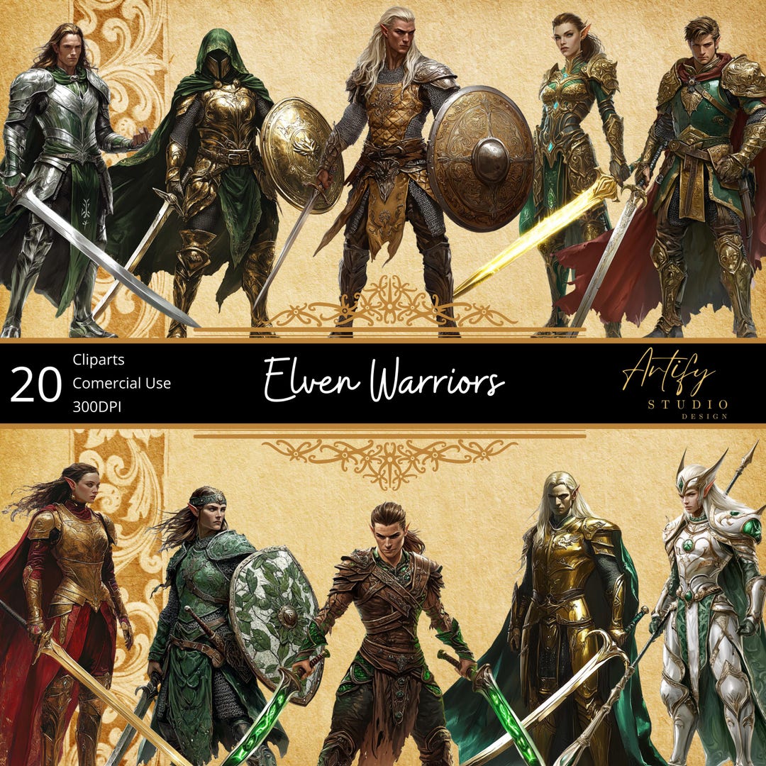 Elven Warriors – 20 Fantasy RPG Cliparts , 300 DPI , Transparent ...