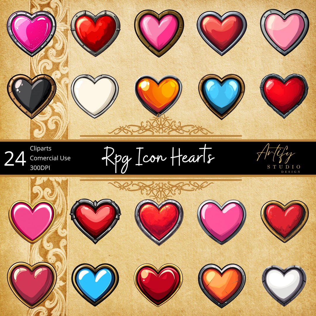 RPG Icon Hearts – 24 Unique 2D Heart Icon Cliparts for Board Games and ...