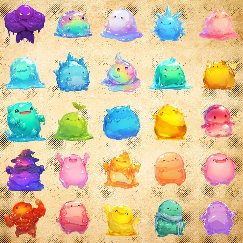 Chibi Slime Characters – 50 Adorable Fantasy Creatures Cliparts ...