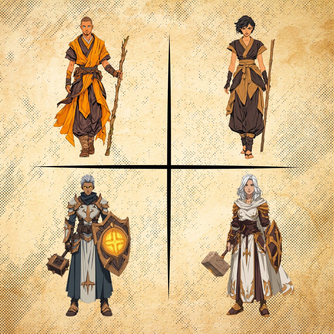 Human Class Bundle – 26 Cartoon-style Fantasy Character Cliparts (DND ...