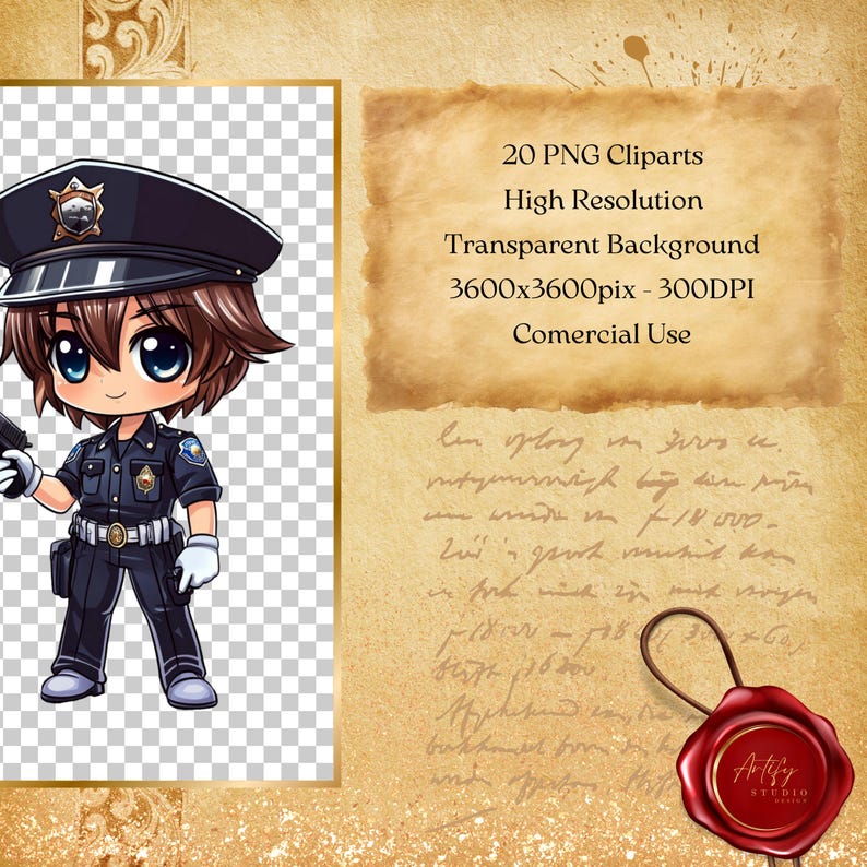 Cute Chibi Policemen Cartoon Cliparts, Commercial Use, Kawaii ...