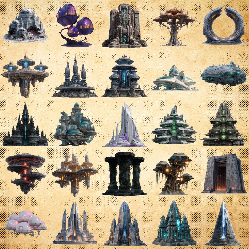 Alien Buildings – 58 Sci-fi Extraterrestrial Architecture Cliparts ...
