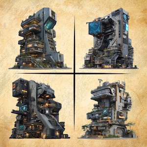 Cyberpunk Buildings – 20 Futuristic High-tech Structures , Transparent ...