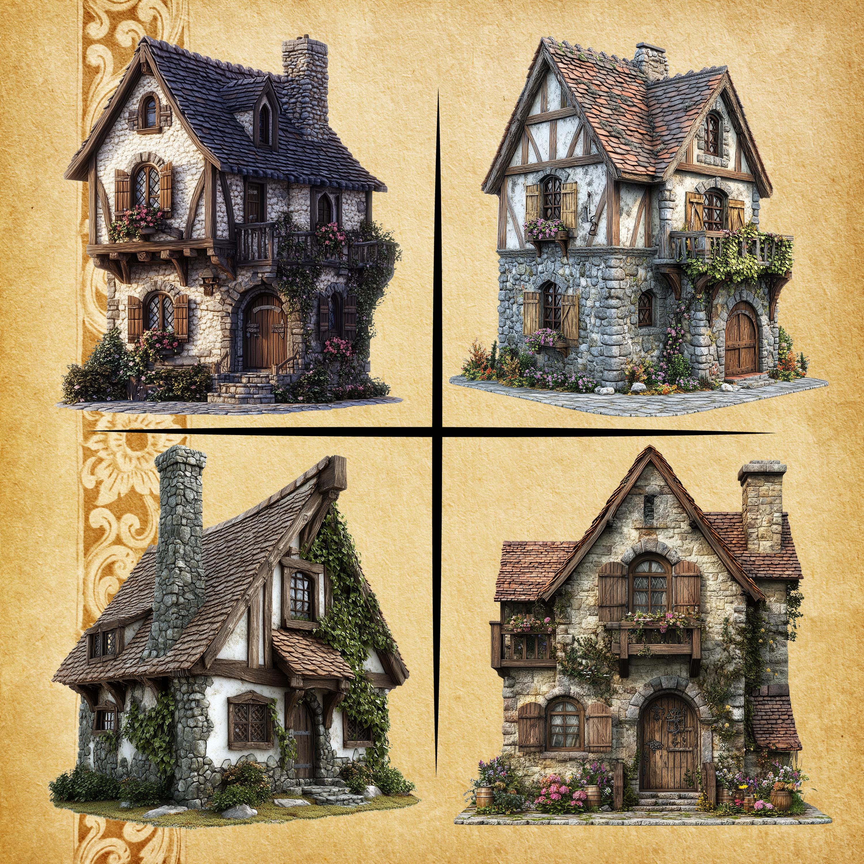 24 Medieval Houses – Authentic Historical Buildings , Transparent ...