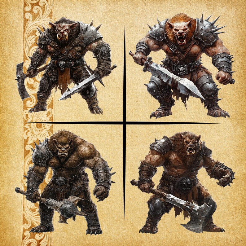 Fantasy Bugbears – 20 Fearsome Cliparts of Savage Warriors ...