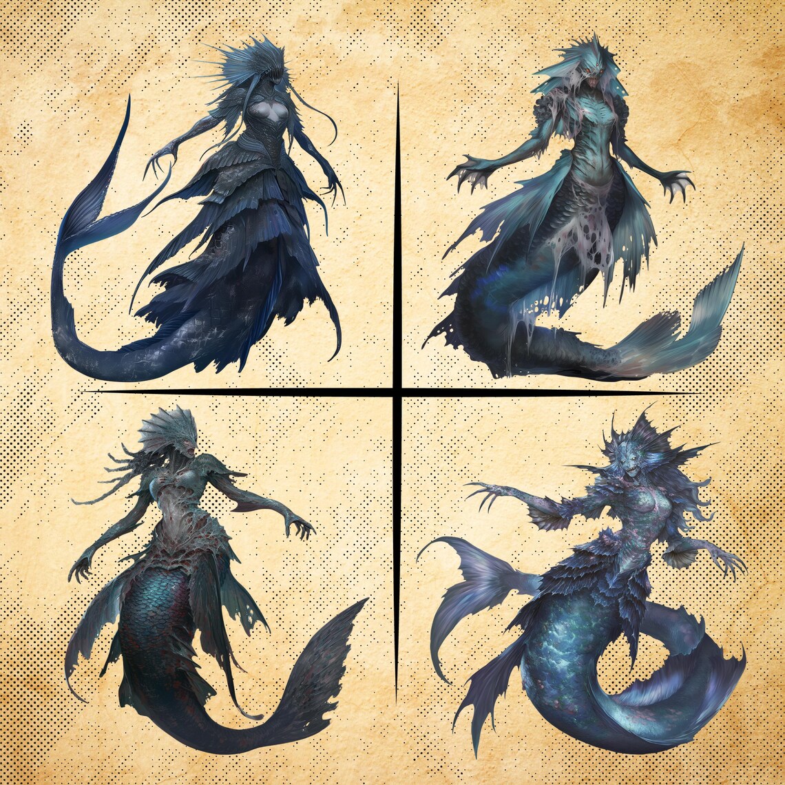 Dark Sirens – Terrifying Creatures of the Deep, Fantasy Cliparts ...