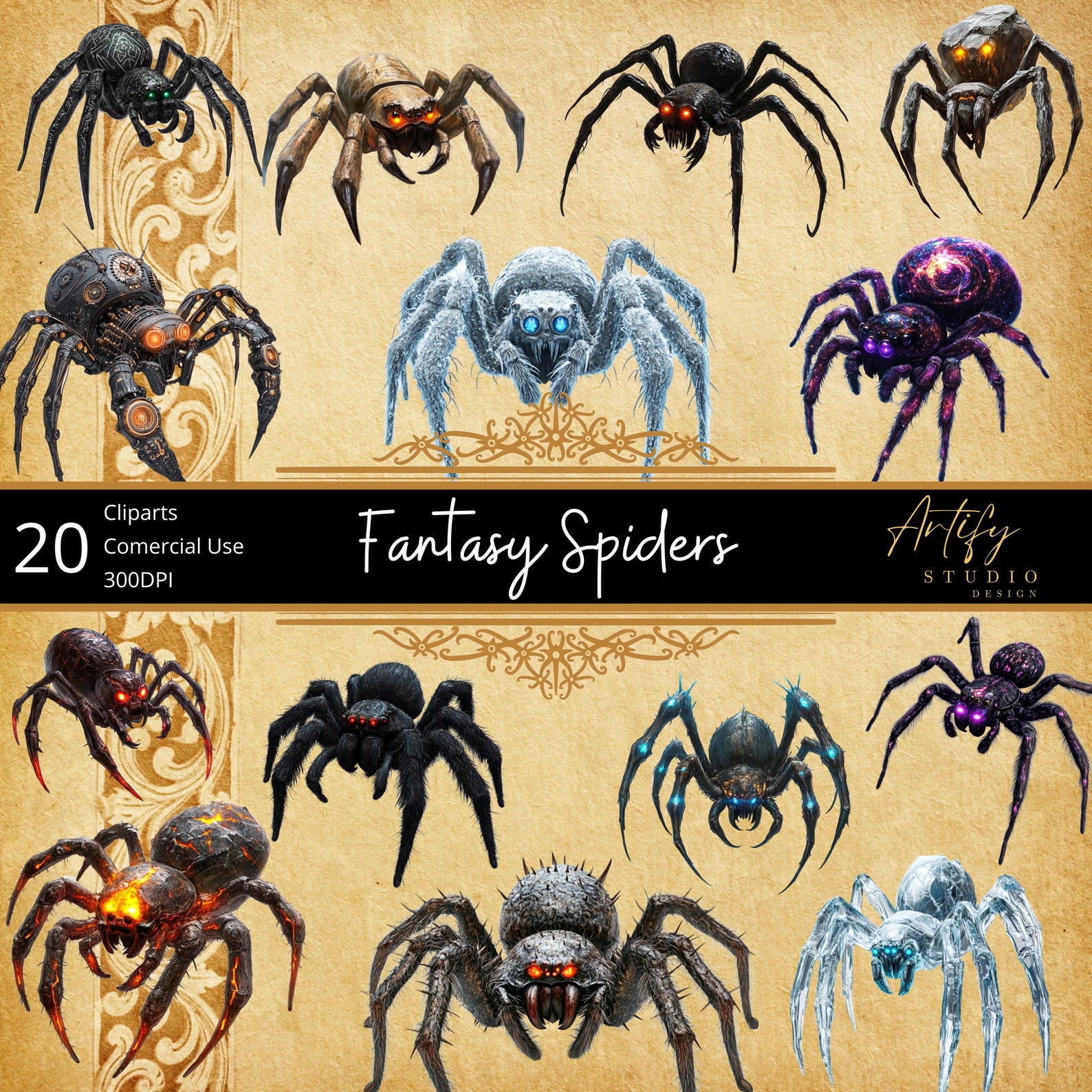 Fantasy Spiders Clipart – 20 Mystical and Menacing Spiders for Your ...