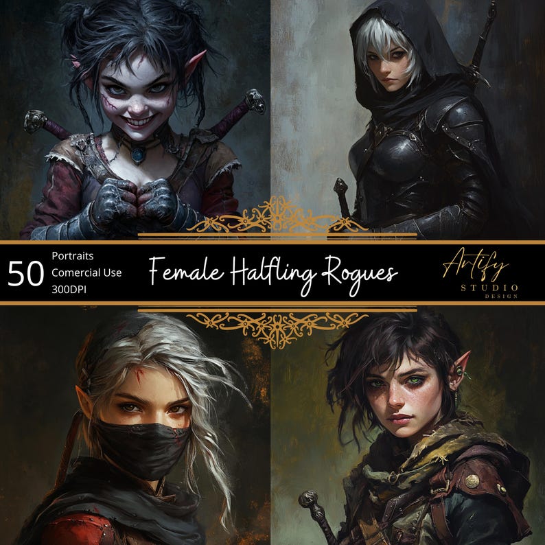50 Female Halfling Rogue Portraits – Stealthy and Cunning Characters , Fantasy TTRPG Character ...
