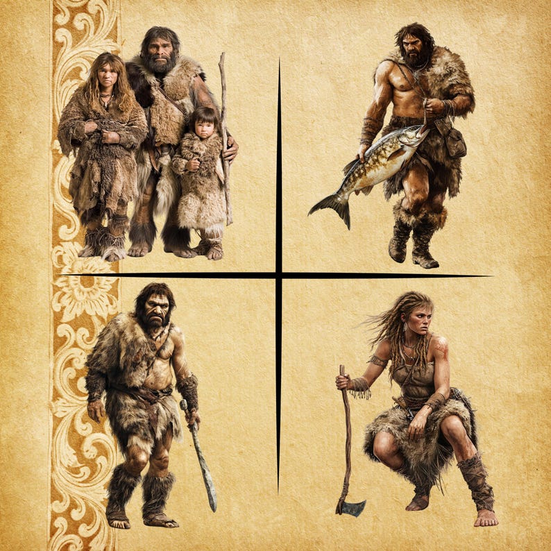 Neanderthal People Clipart – Prehistoric Humans From the Stone Age – 20 ...