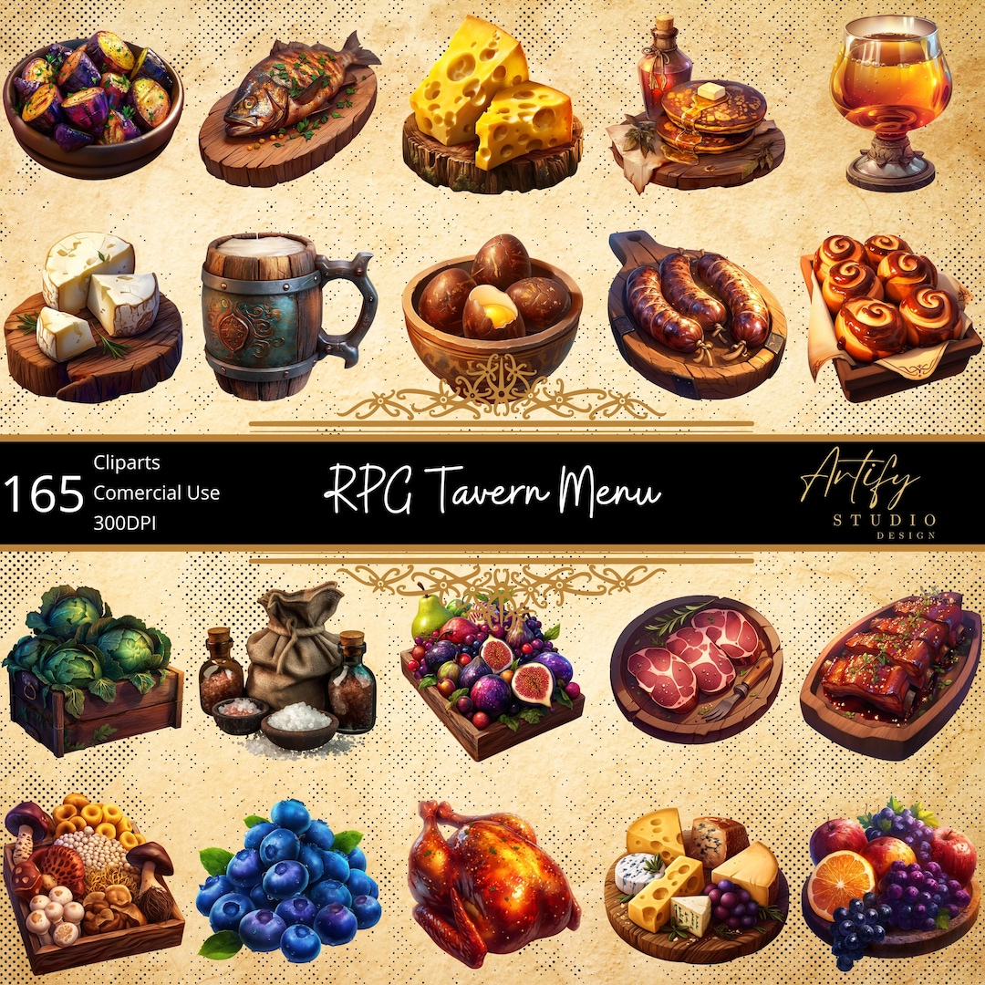 RPG Tavern Menu Cliparts – 165 Fantasy Food & Drink Illustrations for ...