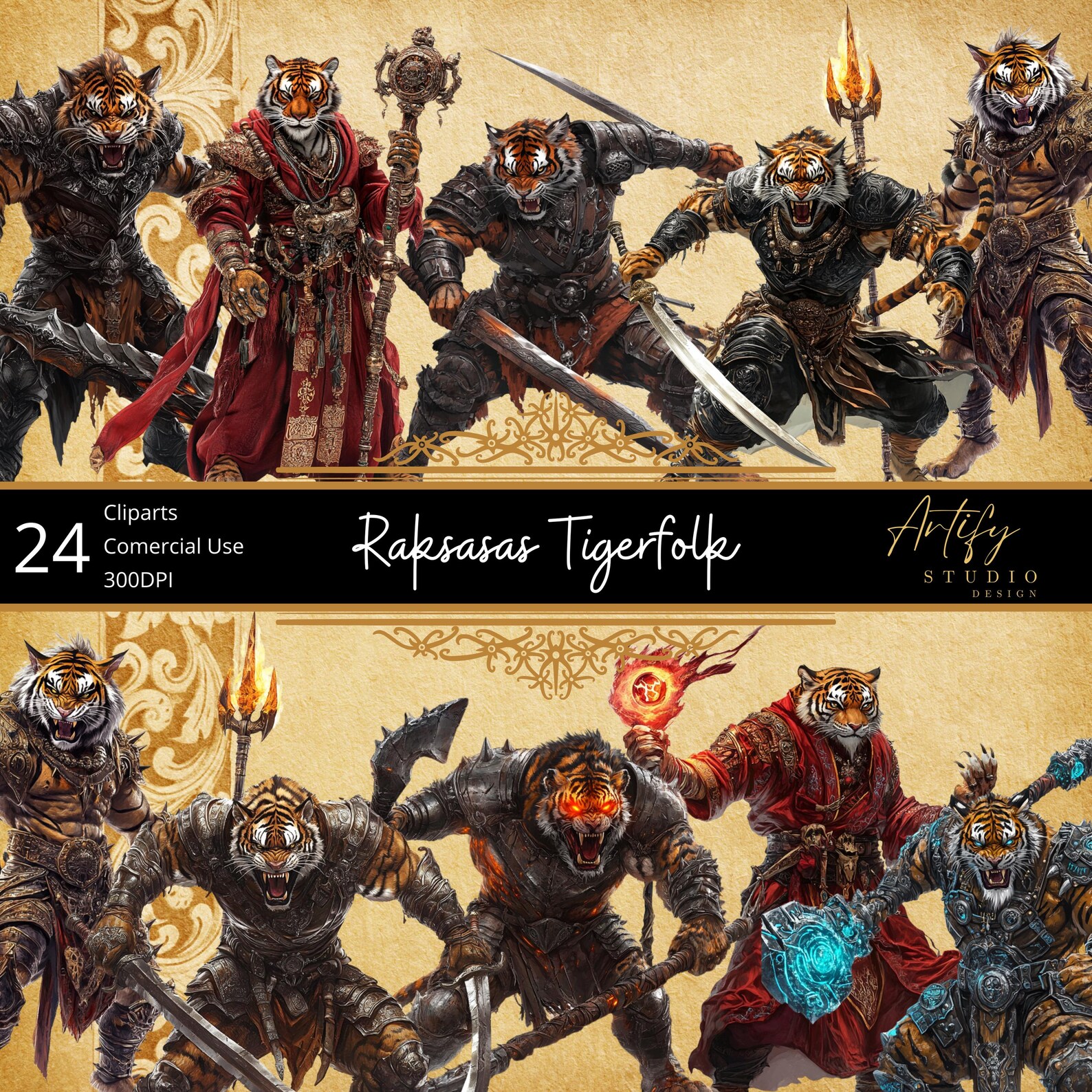 Raksasa – Tigerfolk Warriors & Mages – 24 Fantasy Cliparts ...