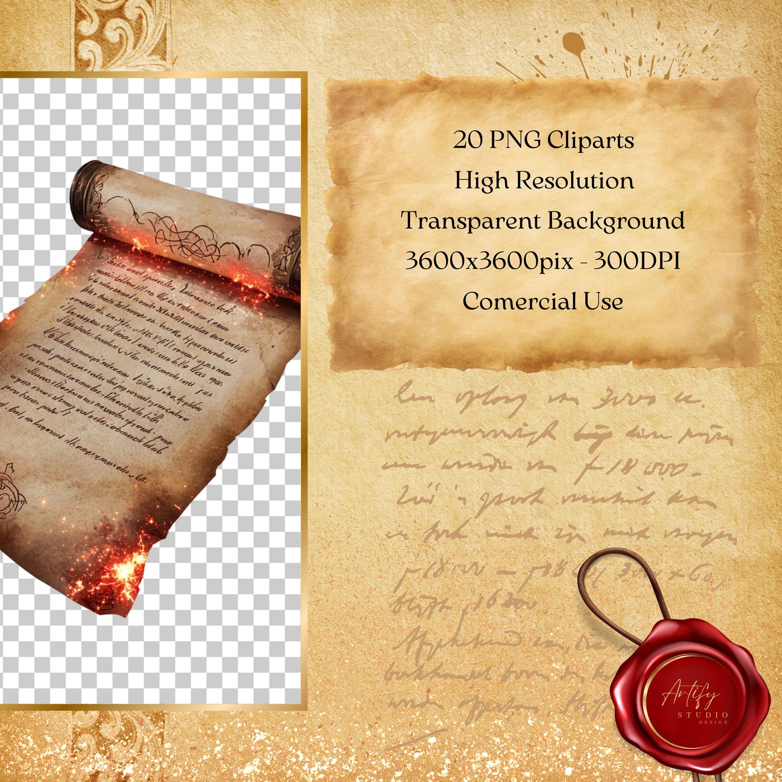 Enchanted Scrolls Clipart – Magical Ancient Scrolls With Mystical ...