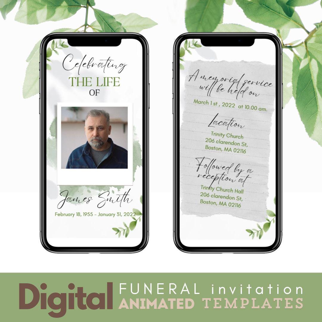 Digital Funeral Invitation, Animated Template, Celebration of Life ...