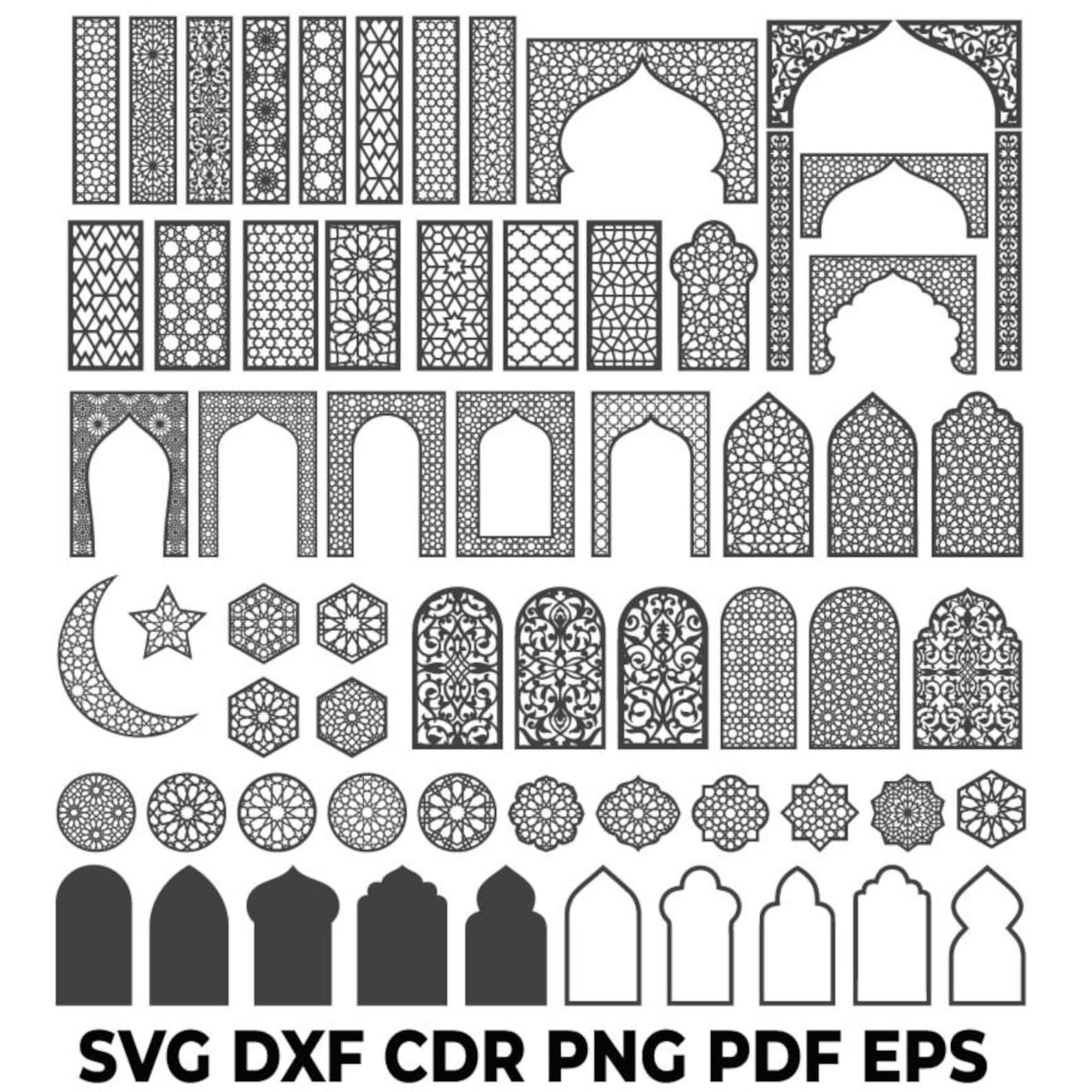 60 Arabic Laser Cut Panels SVG Bundle, Islamic Geometric Patterns ...