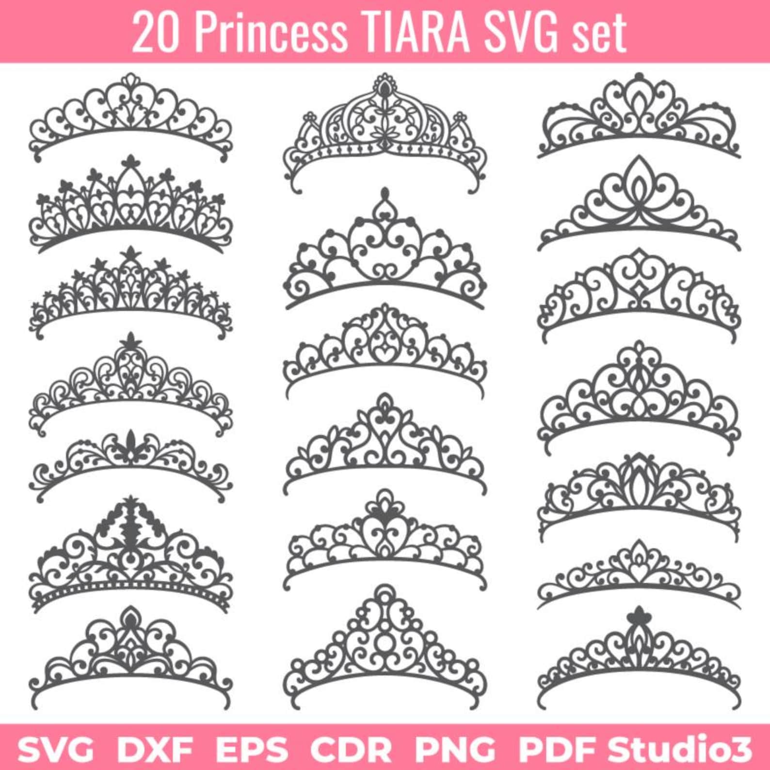 Princess Tiara SVG Bundle | 20 Crown Clipart Cut Files for Cricut ...