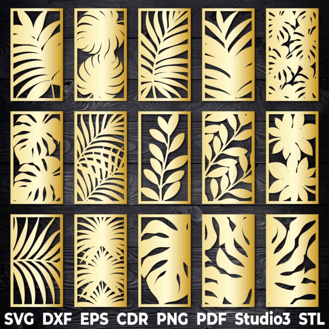 Tropical Leaves Panel SVG, Laser Cut File, Palm Leaf Pattern, Cricut ...