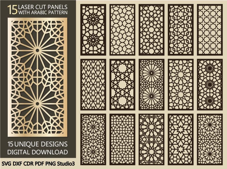 15 Arabic Laser Cut Panels SVG| Islamic Geometric Patterns for Wall ...