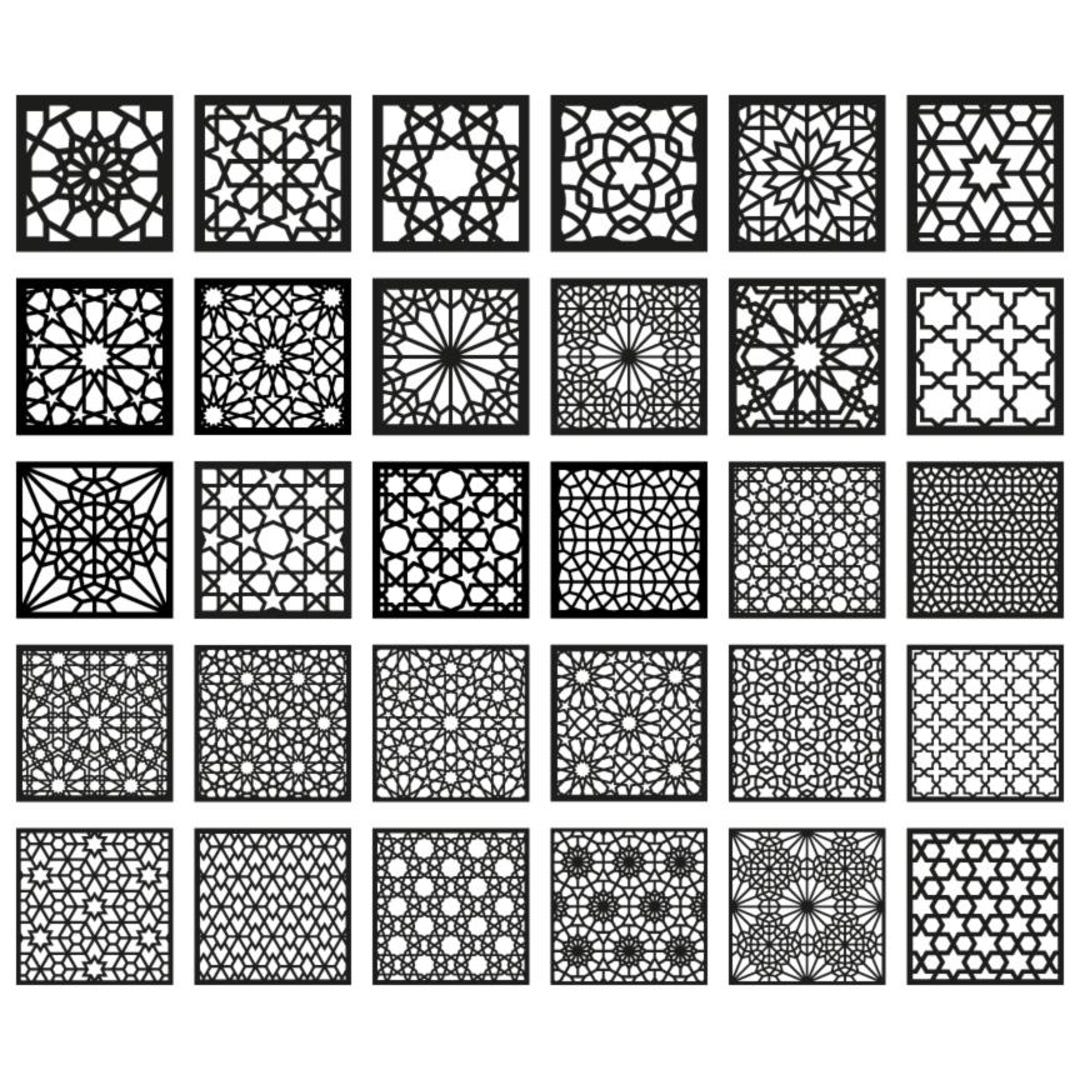 Arabic Panels Set, 30 Square Islamic Geometric Patterns, Arabic and ...