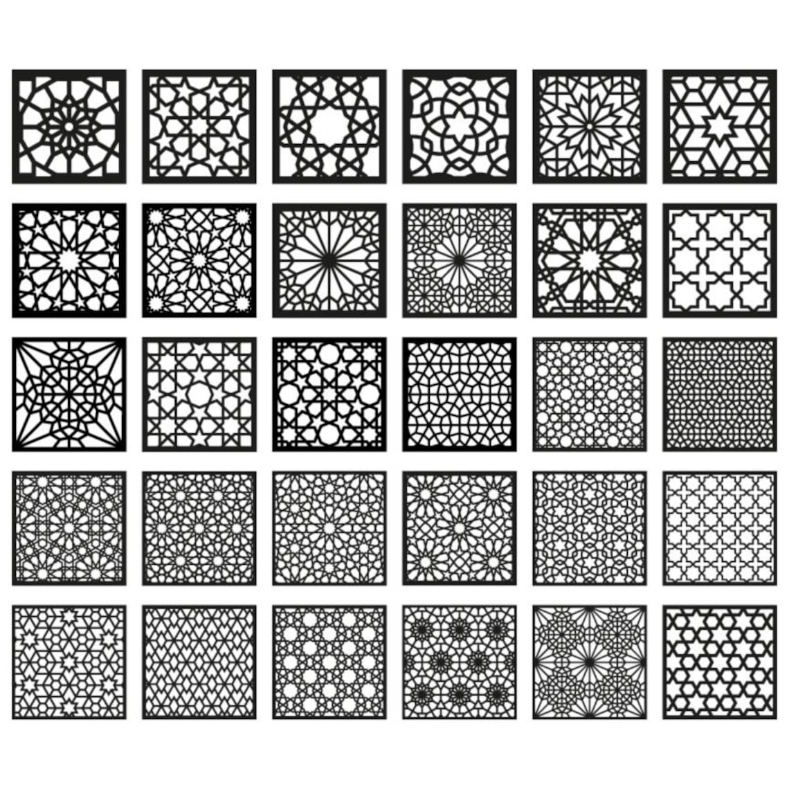 Arabic Panels Set, 30 Square Islamic Geometric Patterns, Arabic and ...