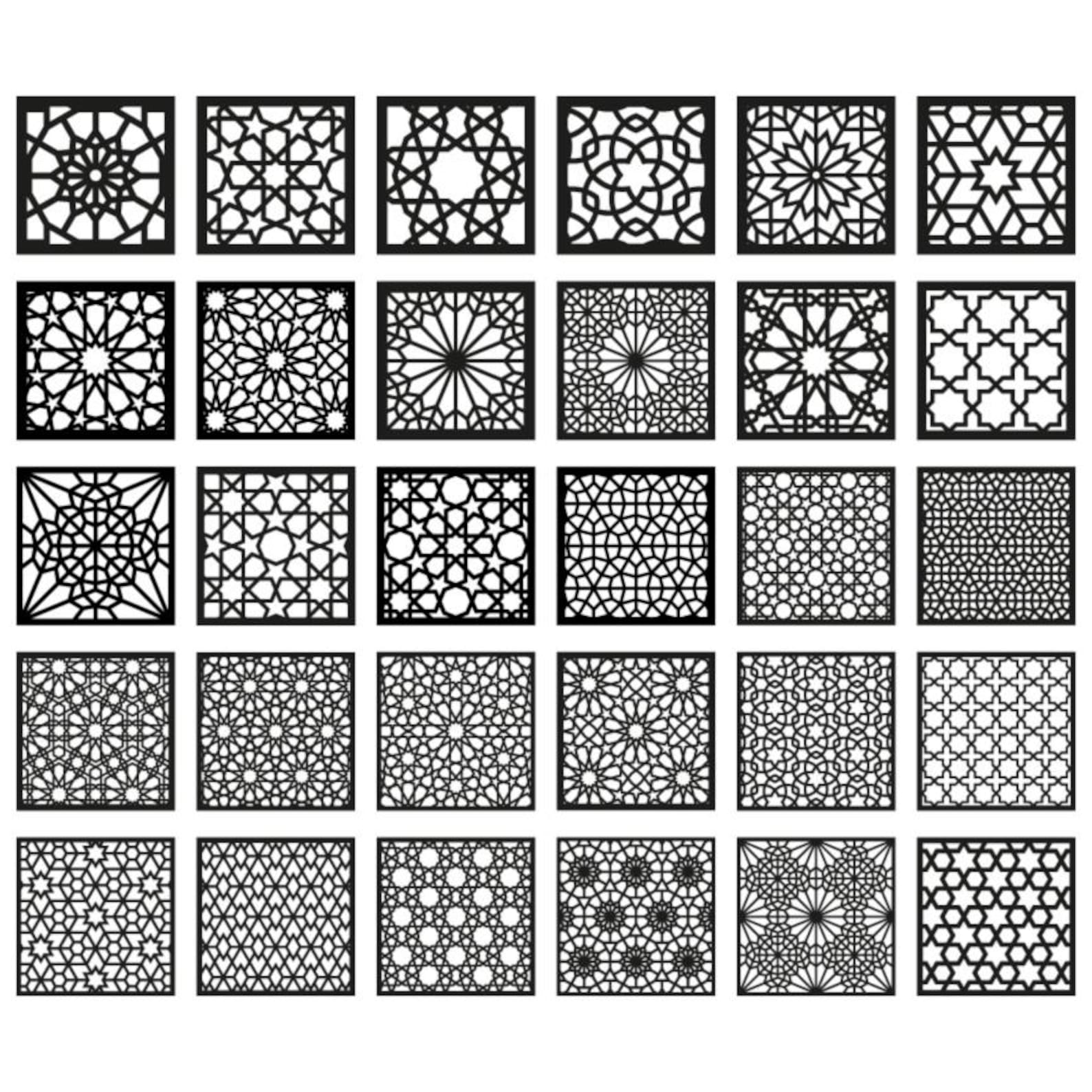 Arabic Panels Set, 30 Square Islamic Geometric Patterns, Arabic and ...