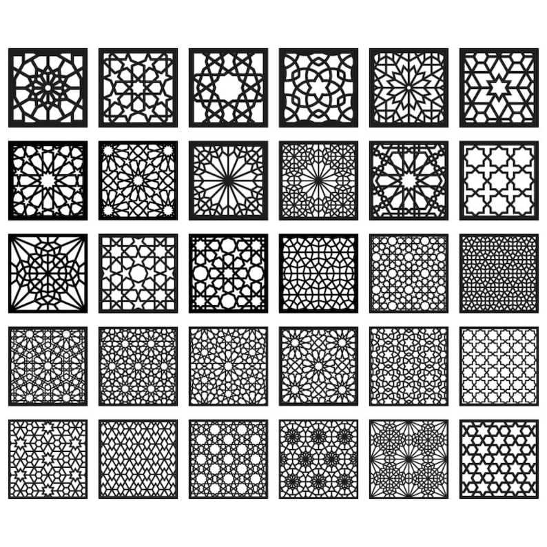 Arabic Panels Set, 30 Square Islamic Geometric Patterns, Arabic and ...