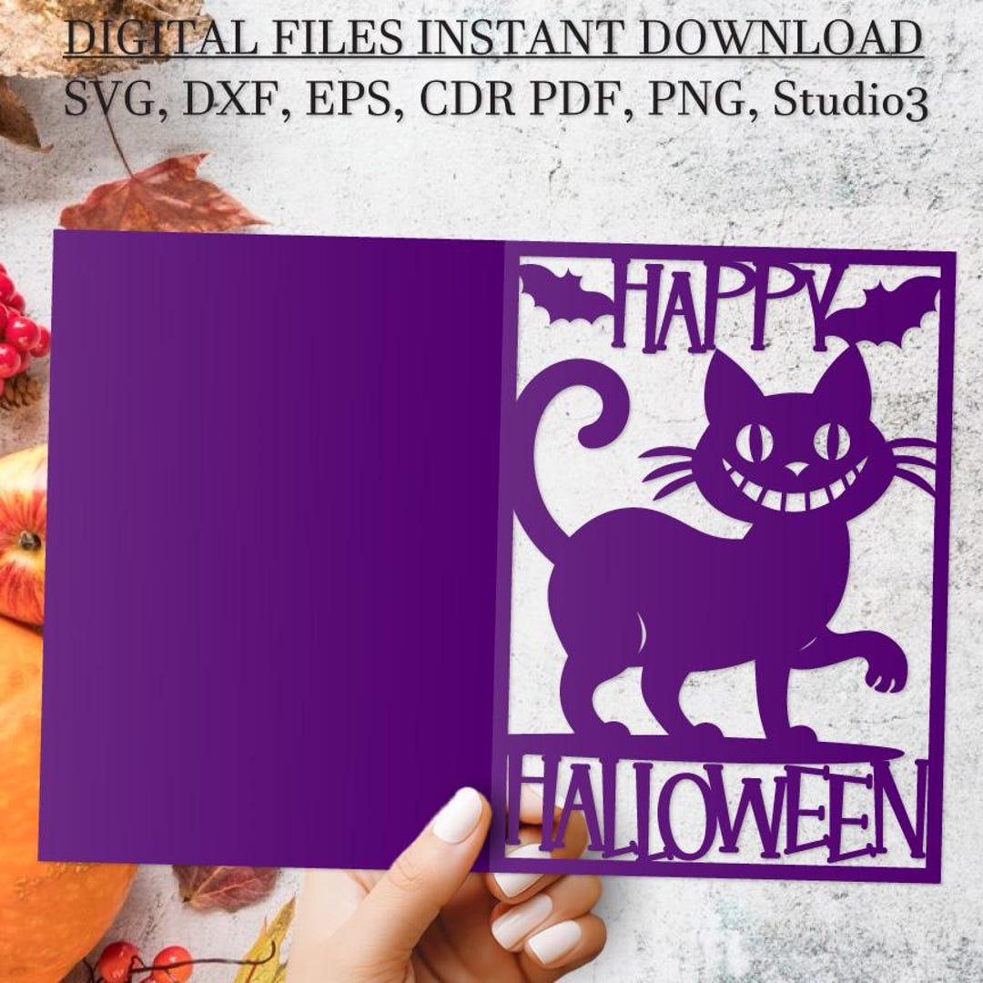Halloween SVG, Happy Halloween Card SVG PNG, Black Cat Card 5x7 ...