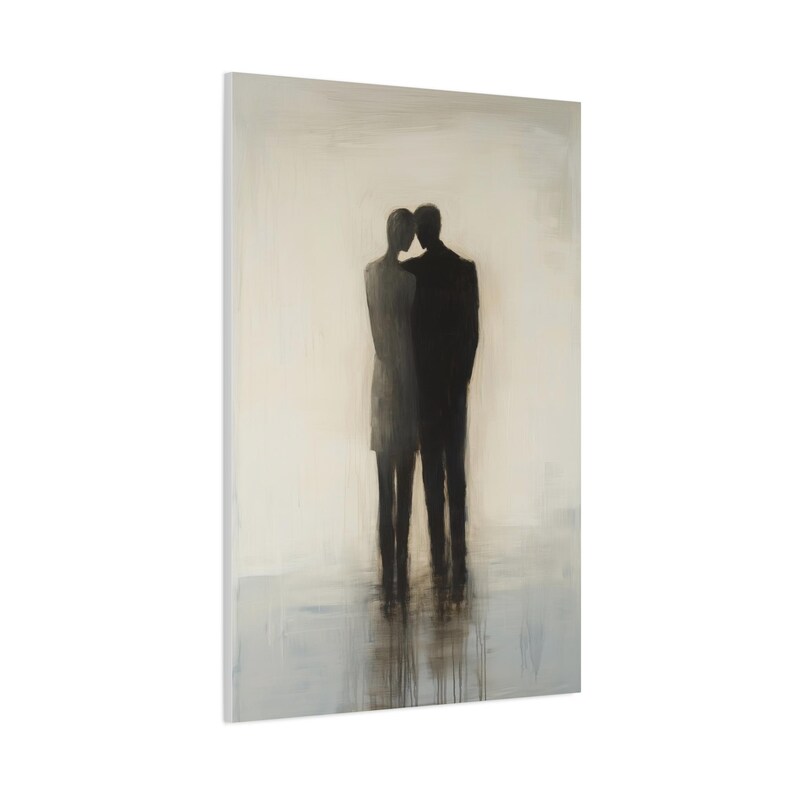 Minimalist Couple Embrace Canvas Art Print - Simple Monochromatic ...