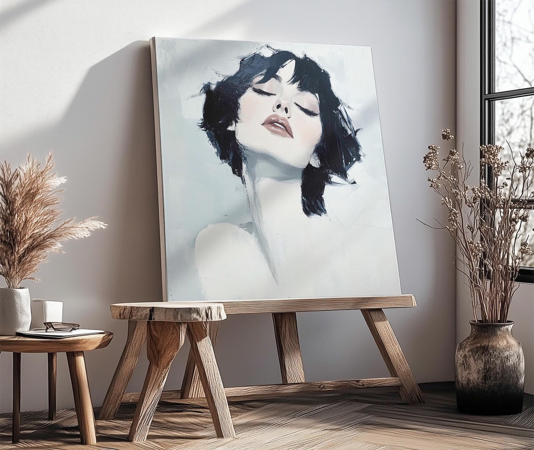 Modern Minimalist Portrait - Elegant Monochromatic Female Art Print - Etsy