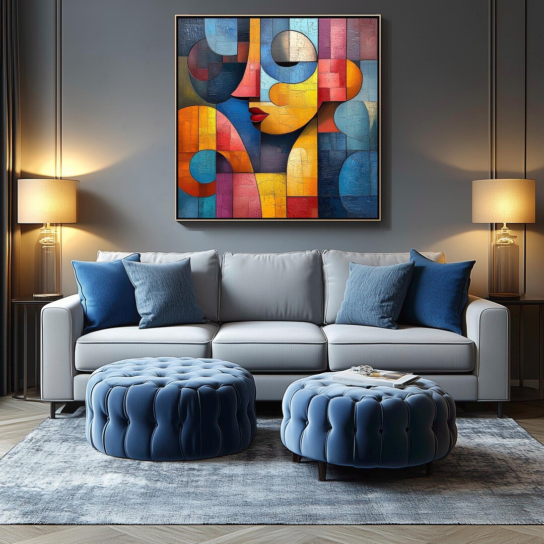 Colorful Geometric Cubist Portrait - Modern Abstract Art Oil Painting ...