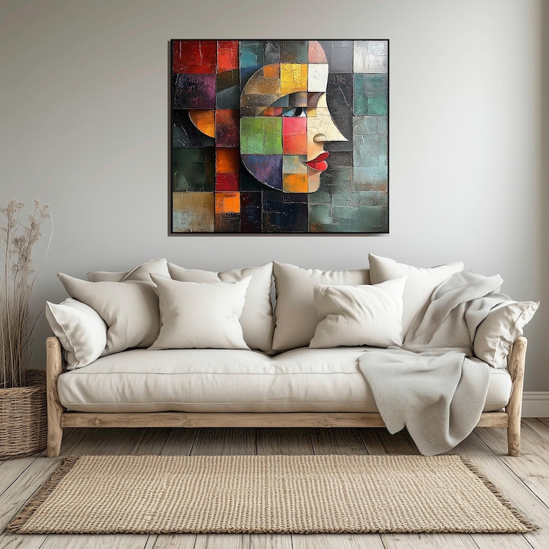 Bold Abstract Cubist Portrait - Modern Oil Painting Print - Etsy