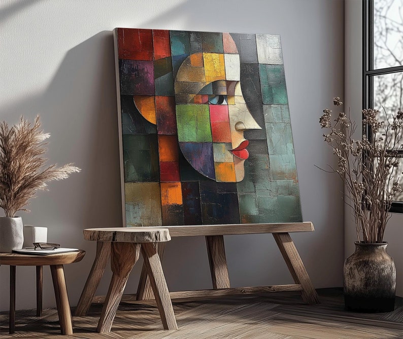 Bold Abstract Cubist Portrait - Modern Oil Painting Print - Etsy
