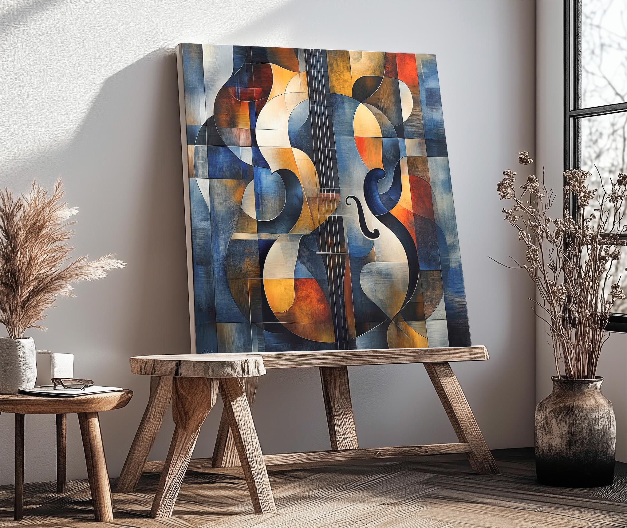 Abstract Geometric Guitar Art Print - Vibrant Cubist Music-inspired ...