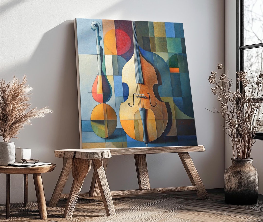 Abstract Jazz Instrument Art Print - Minimalist Cello and Violin Wall ...