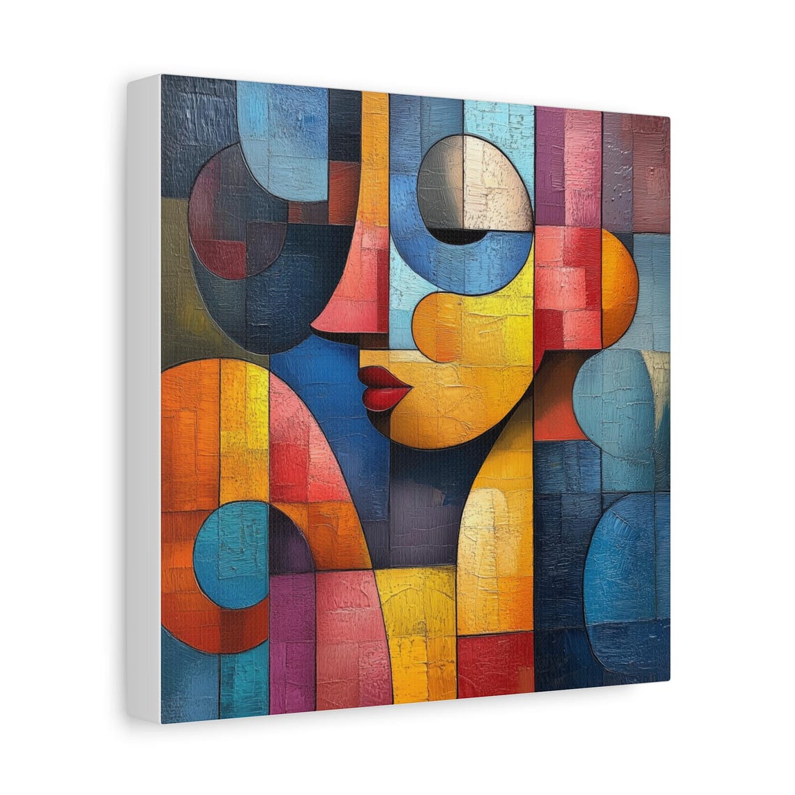 Colorful Geometric Cubist Portrait - Modern Abstract Art Oil Painting ...