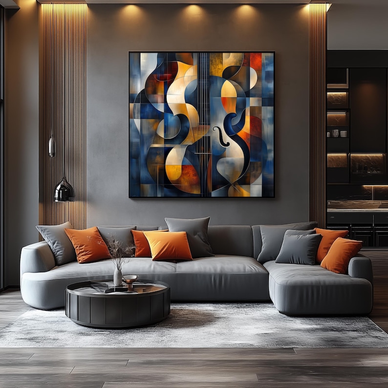 Abstract Geometric Guitar Art Print - Vibrant Cubist Music-inspired ...