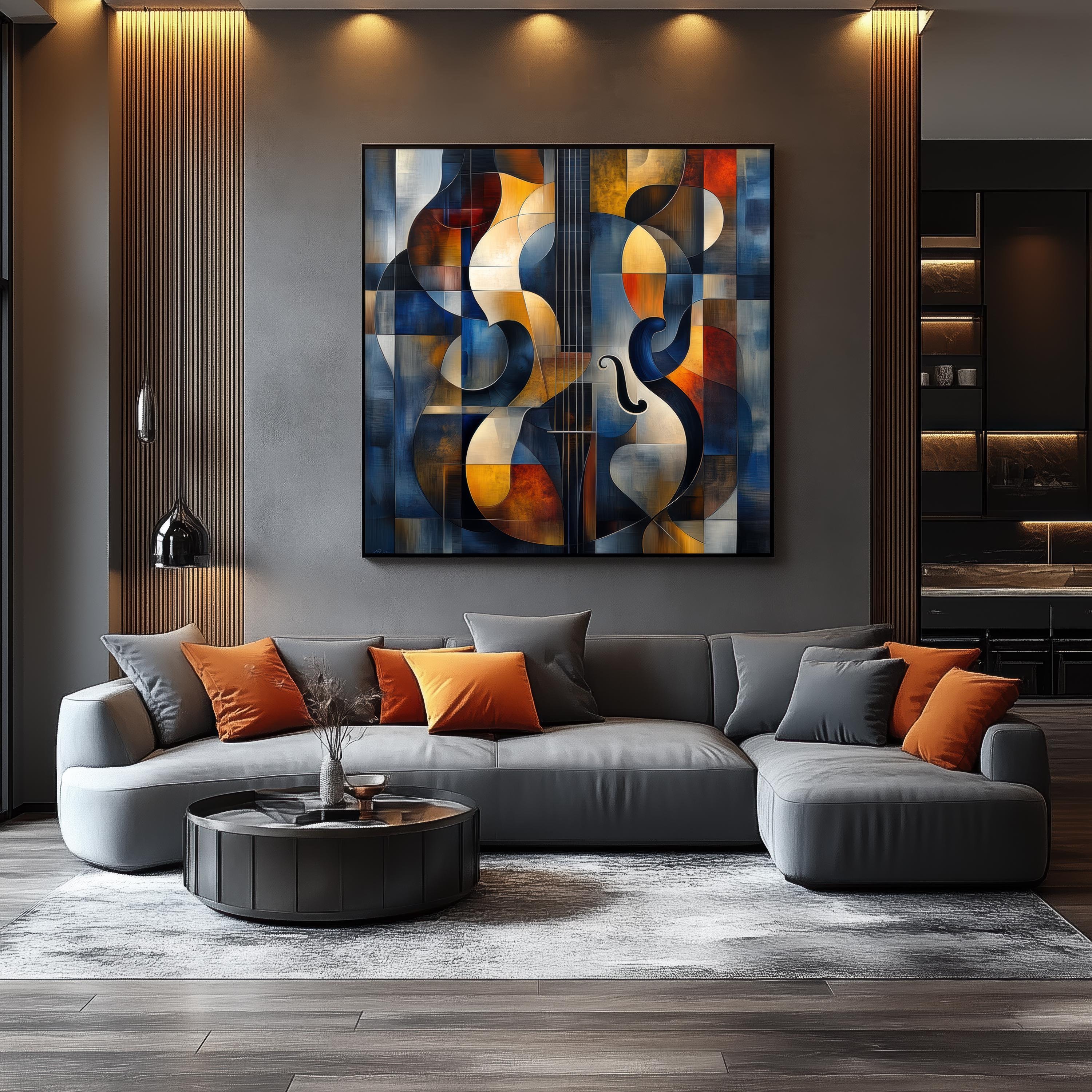 Abstract Geometric Guitar Art Print - Vibrant Cubist Music-inspired ...