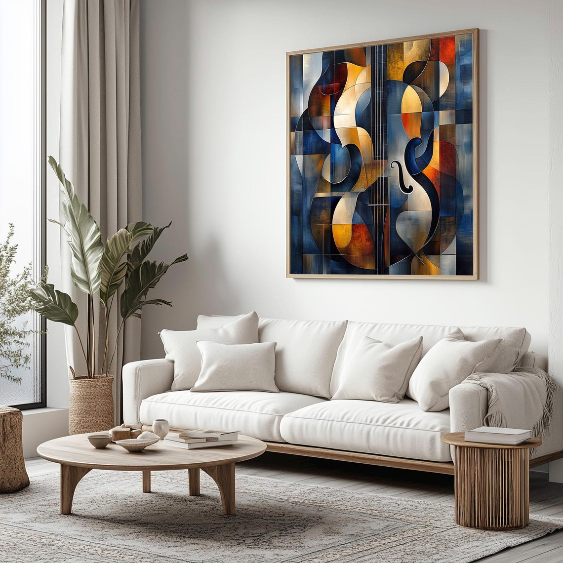 Abstract Geometric Guitar Art Print - Vibrant Cubist Music-inspired ...