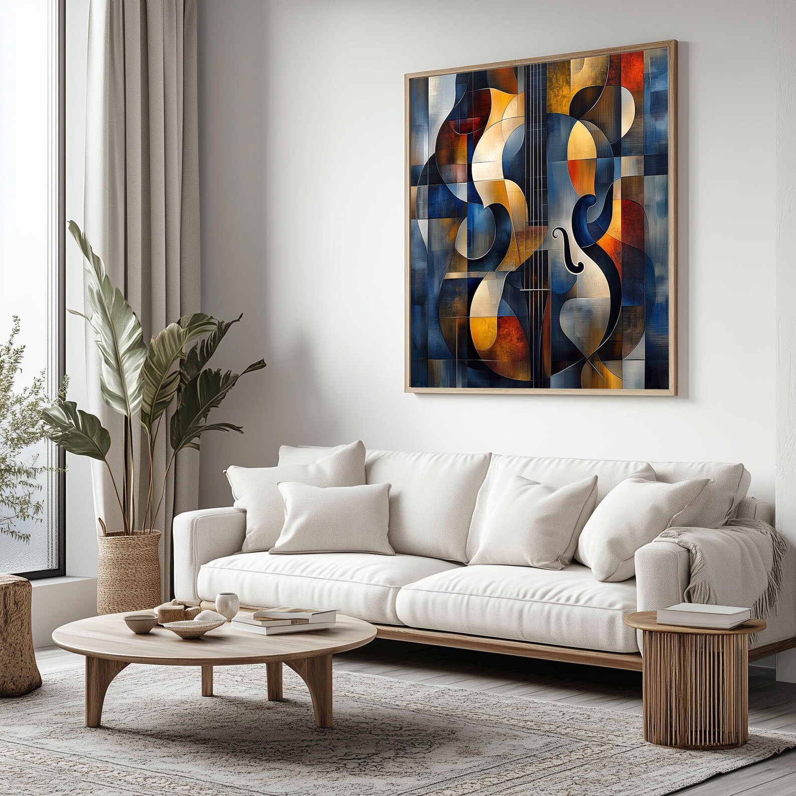 Abstract Geometric Guitar Art Print - Vibrant Cubist Music-inspired ...