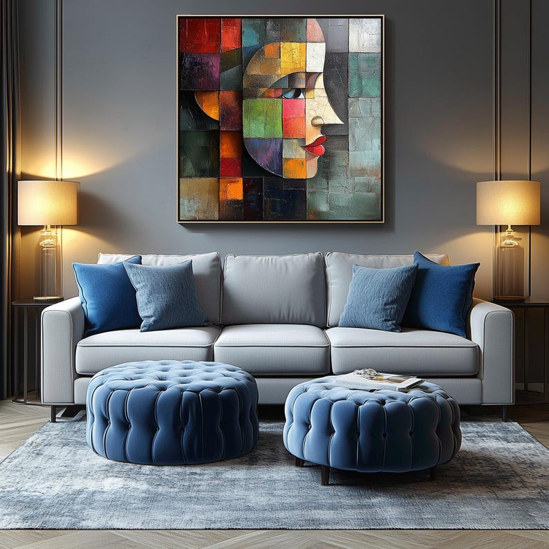 Bold Abstract Cubist Portrait - Modern Oil Painting Print - Etsy